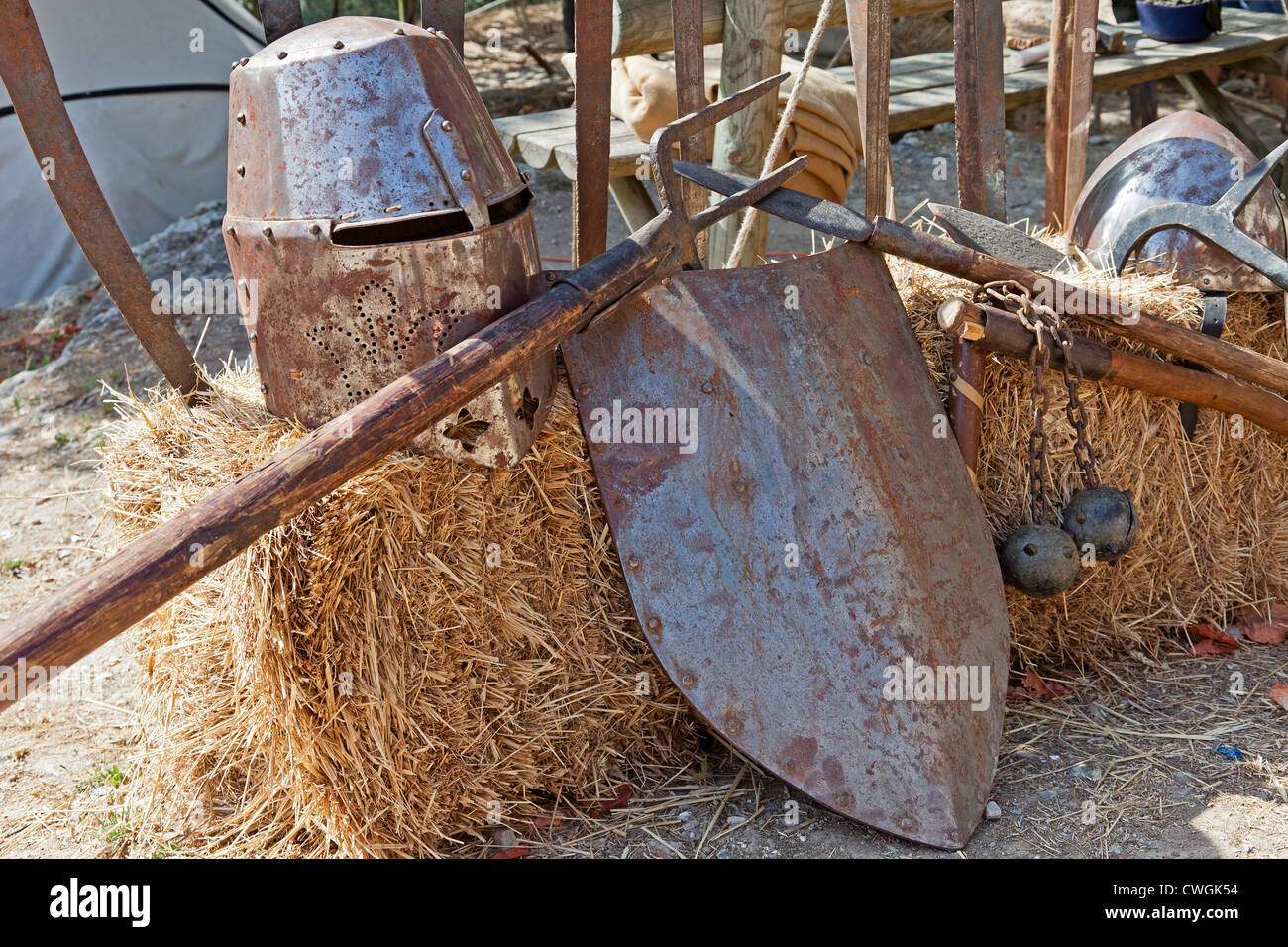 Grand Helm, Shield, Trident and Flail in the armory tent at the ...