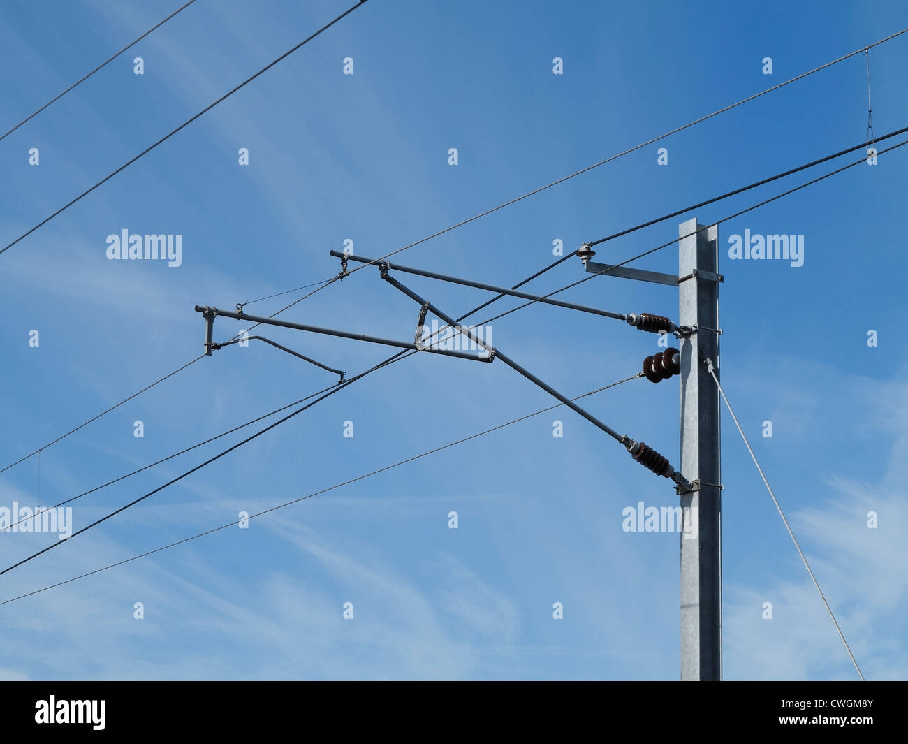 Railway power line gantry Stock Photo - Alamy