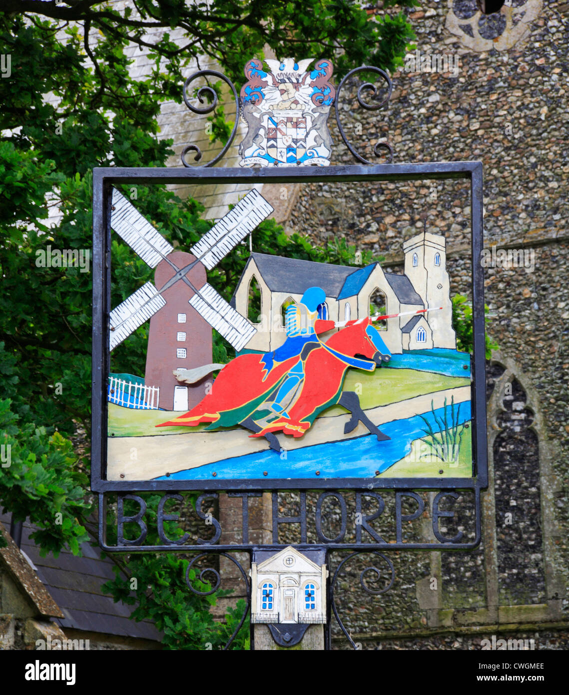 Village sign at Besthorpe, Norfolk, England, United Kingdom Stock Photo ...