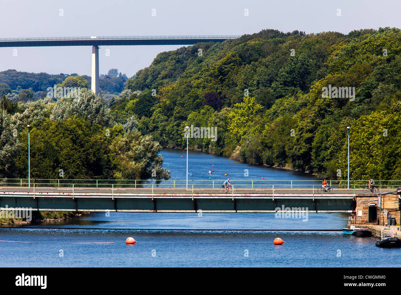 Ruhr Valley between Essen and Mülheim. Summer, water sports ...