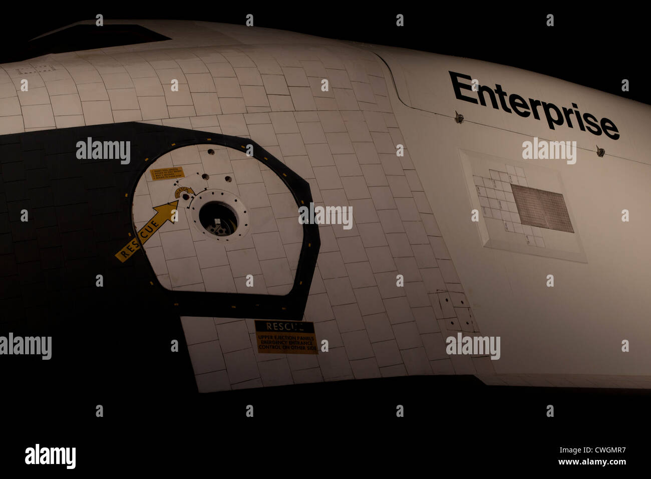 A detail of the nose of the space shuttle Enterprise in a hanger in New ...