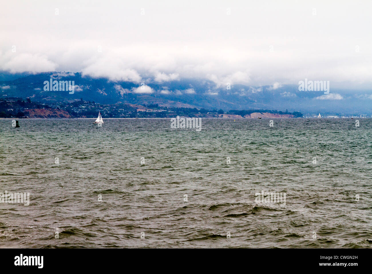 A lonely sailboat off the coast of "Santa Barbara", California Stock ...
