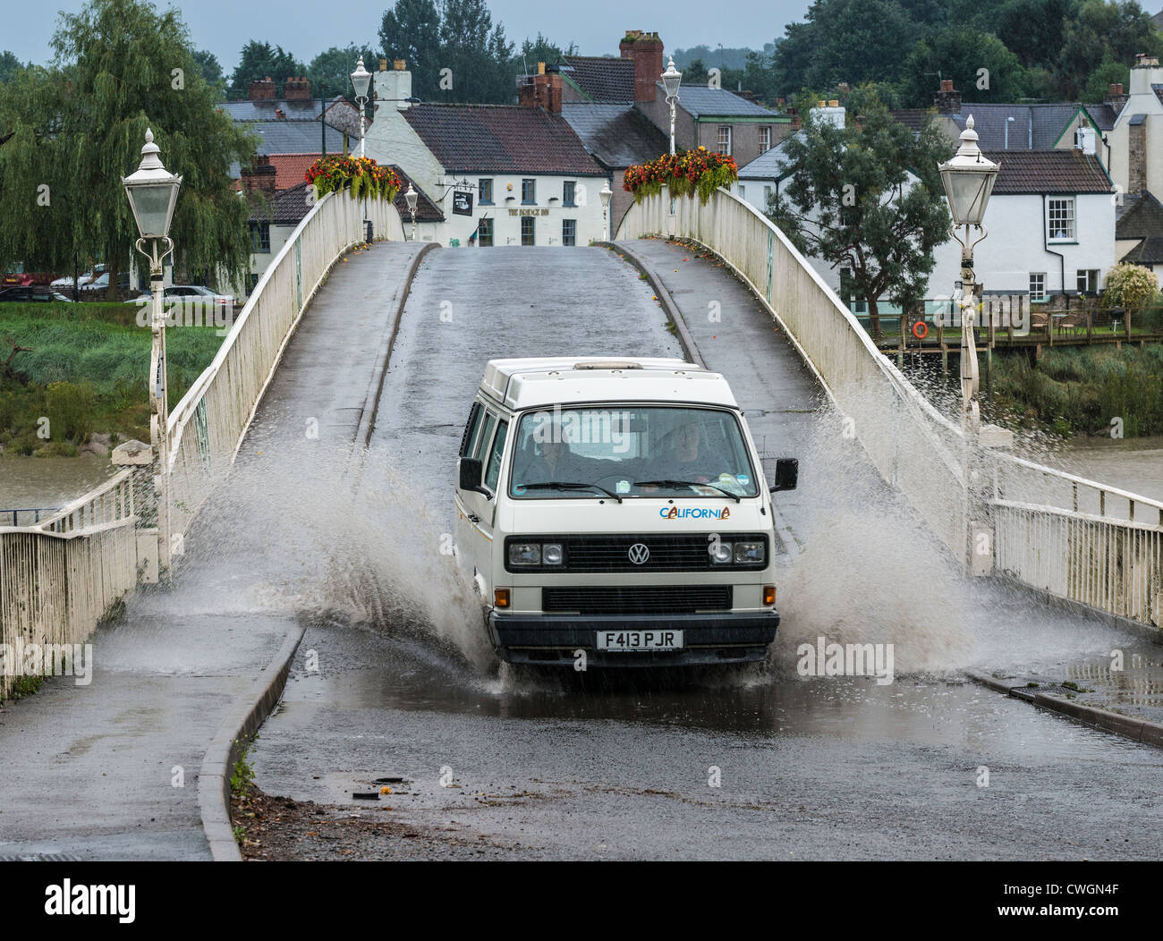 CAMPER VAN DRIVING THROUGH SUMMER FLOOD ON OLD WYE BRIDGE CHEPSTOW THE ...