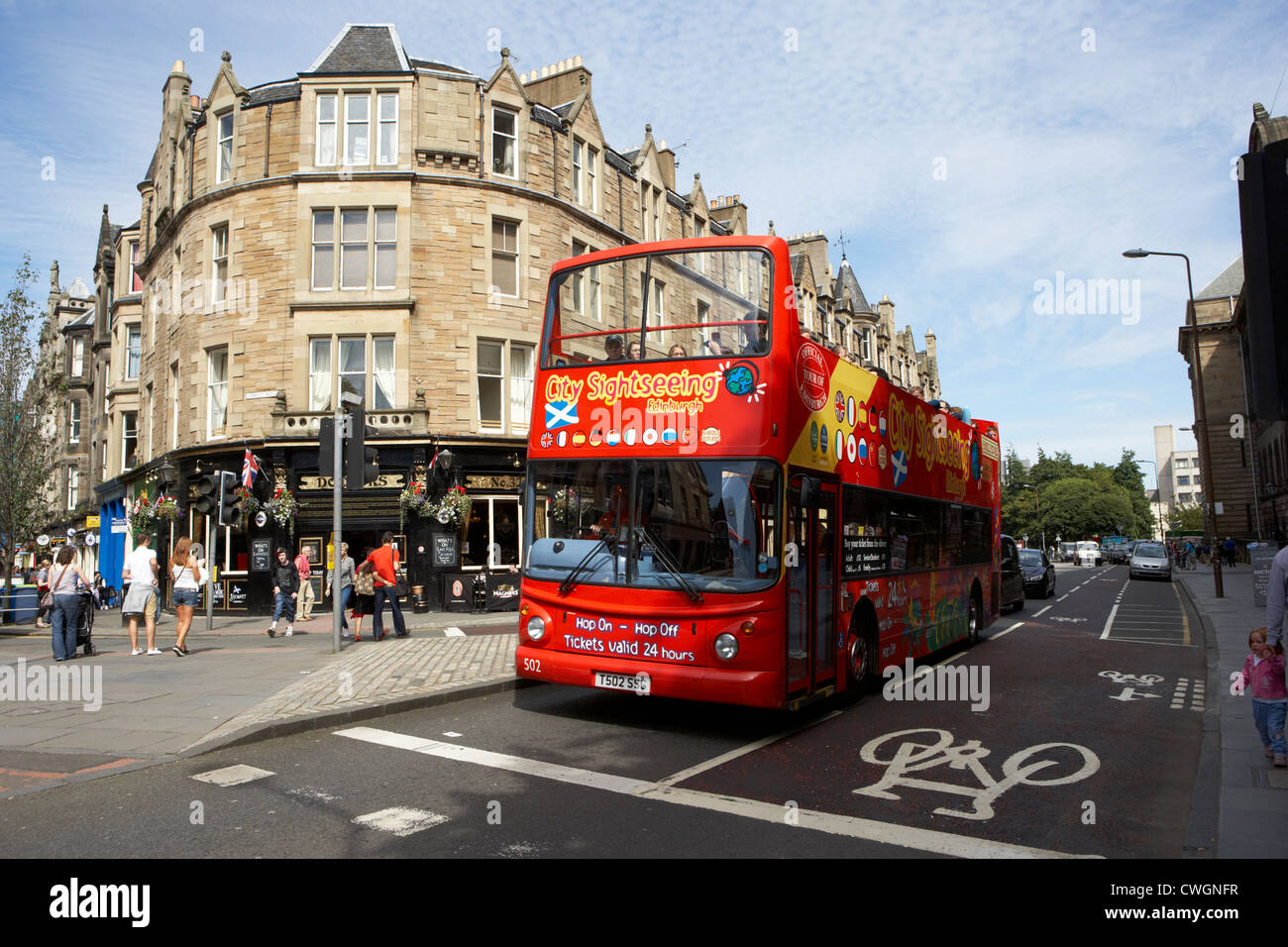 red city sightseeing bus on teviot place edinburgh, scotland, uk ...