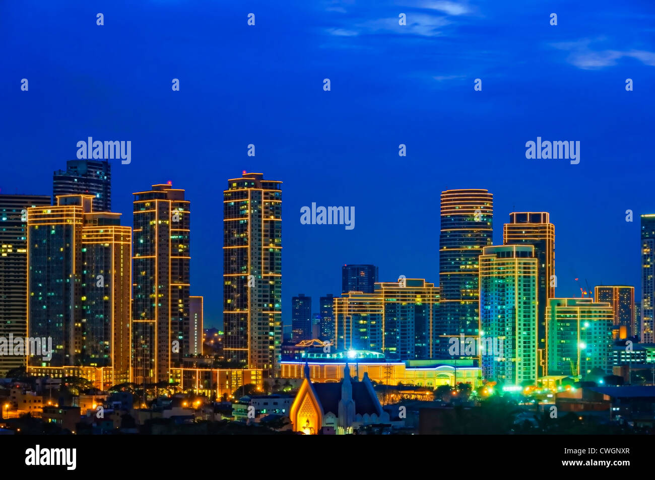 Night shot of Rockwell buildings in Makati, Philippines Stock Photo - Alamy