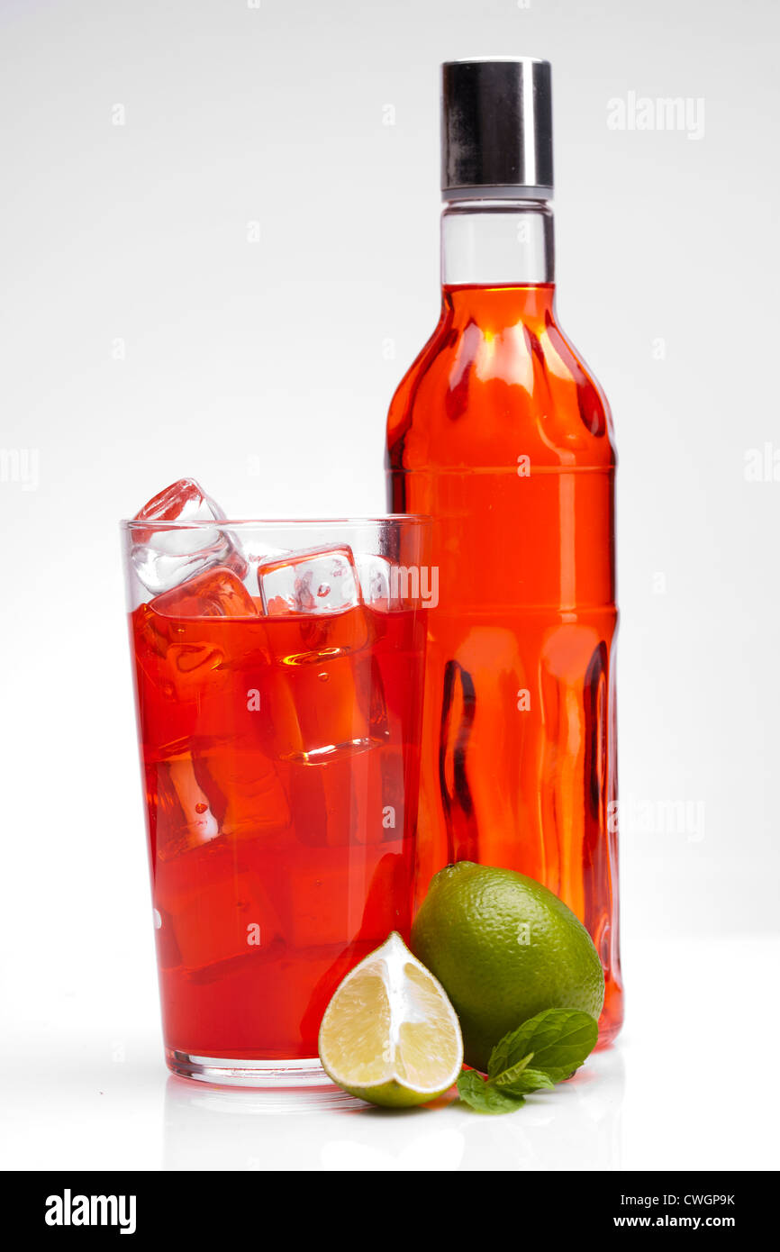 Exotic alcohol drinks set with fruits isolated on white background ...
