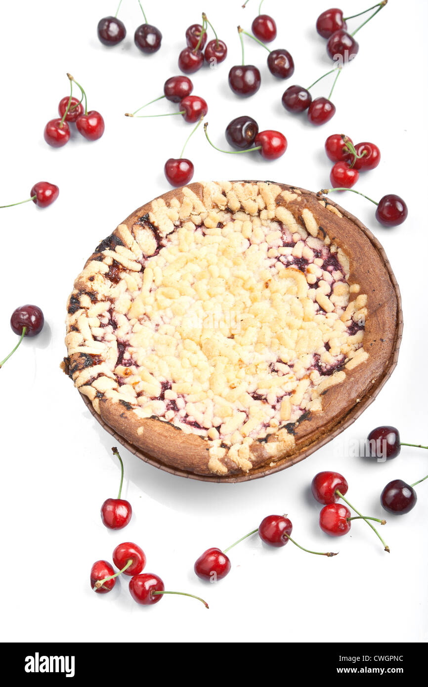 sweet round baked cake with fresh cherry Stock Photo - Alamy