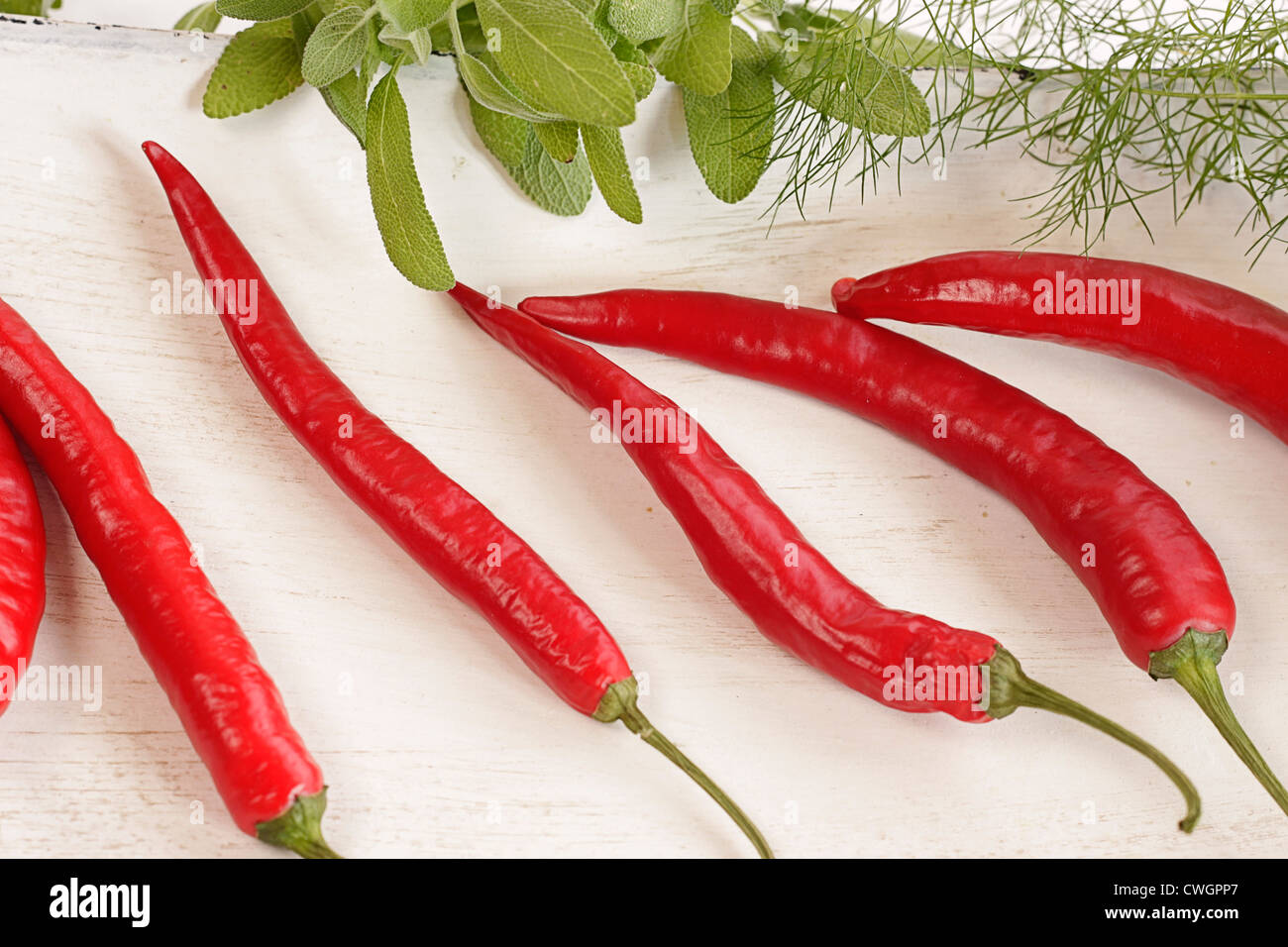 Fresh chilies with herbs Stock Photo - Alamy