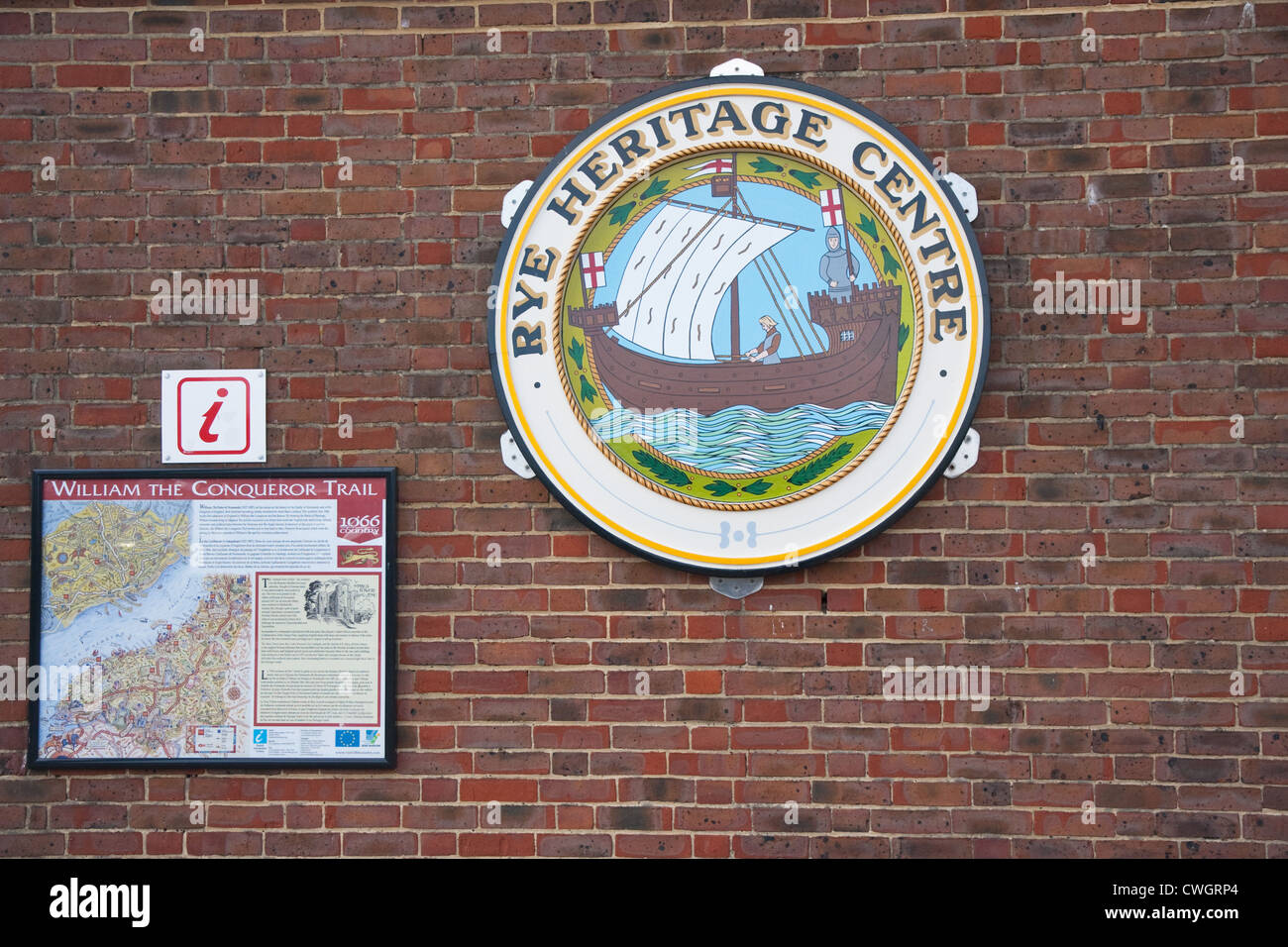 Signs outside Rye Heritage & Information Centre Stock Photo - Alamy