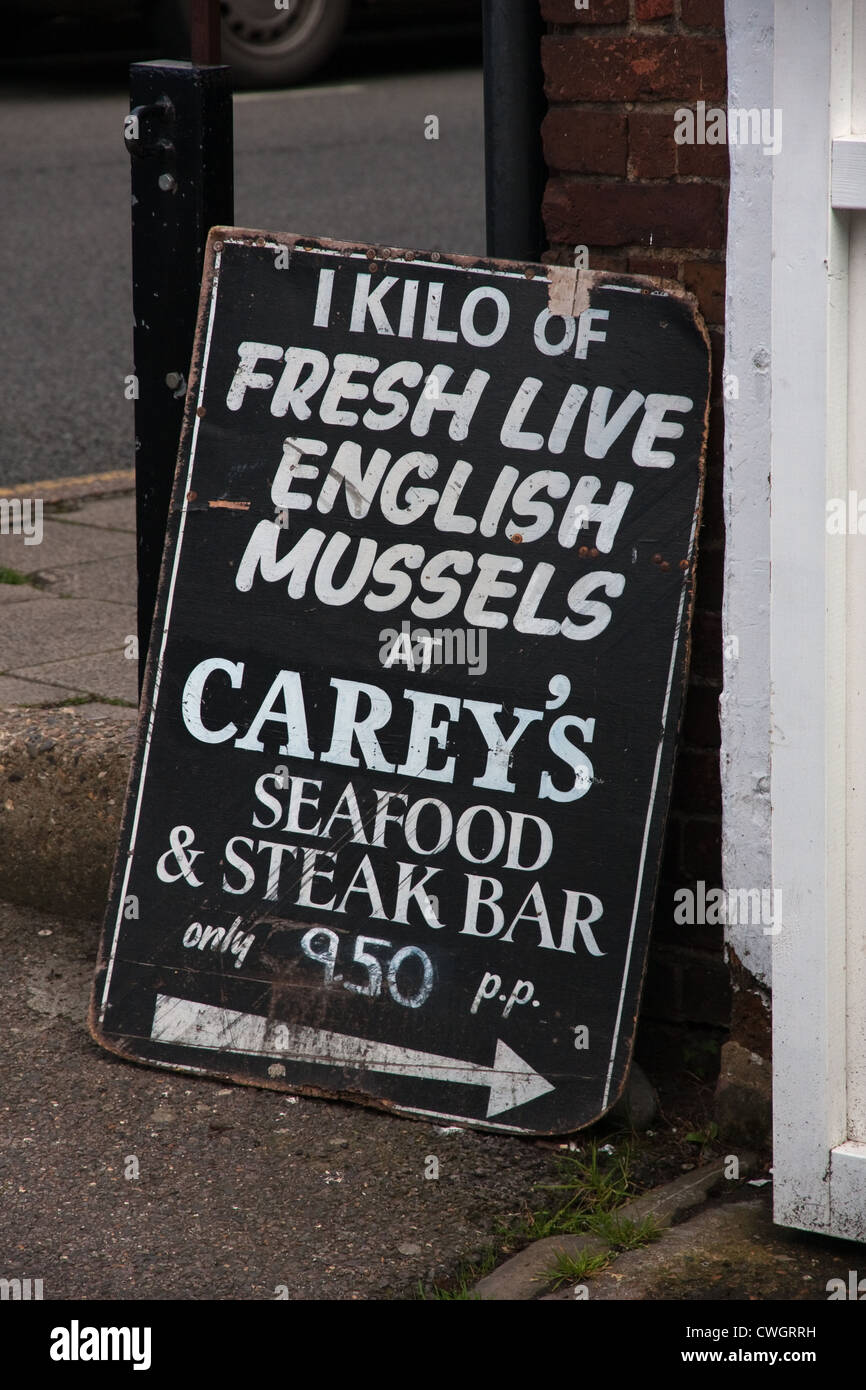 Sign outside Carey's Seafood & Steak Bar, Rye Stock Photo - Alamy