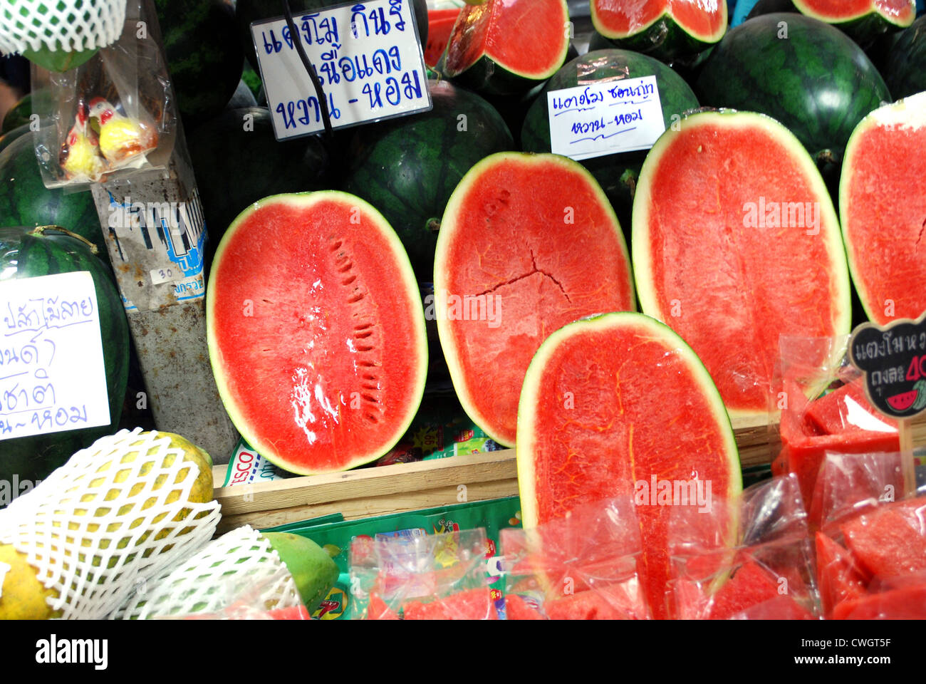 Water Melon Tangmo for sale in a Bangkok market in Thailand Stock Photo ...