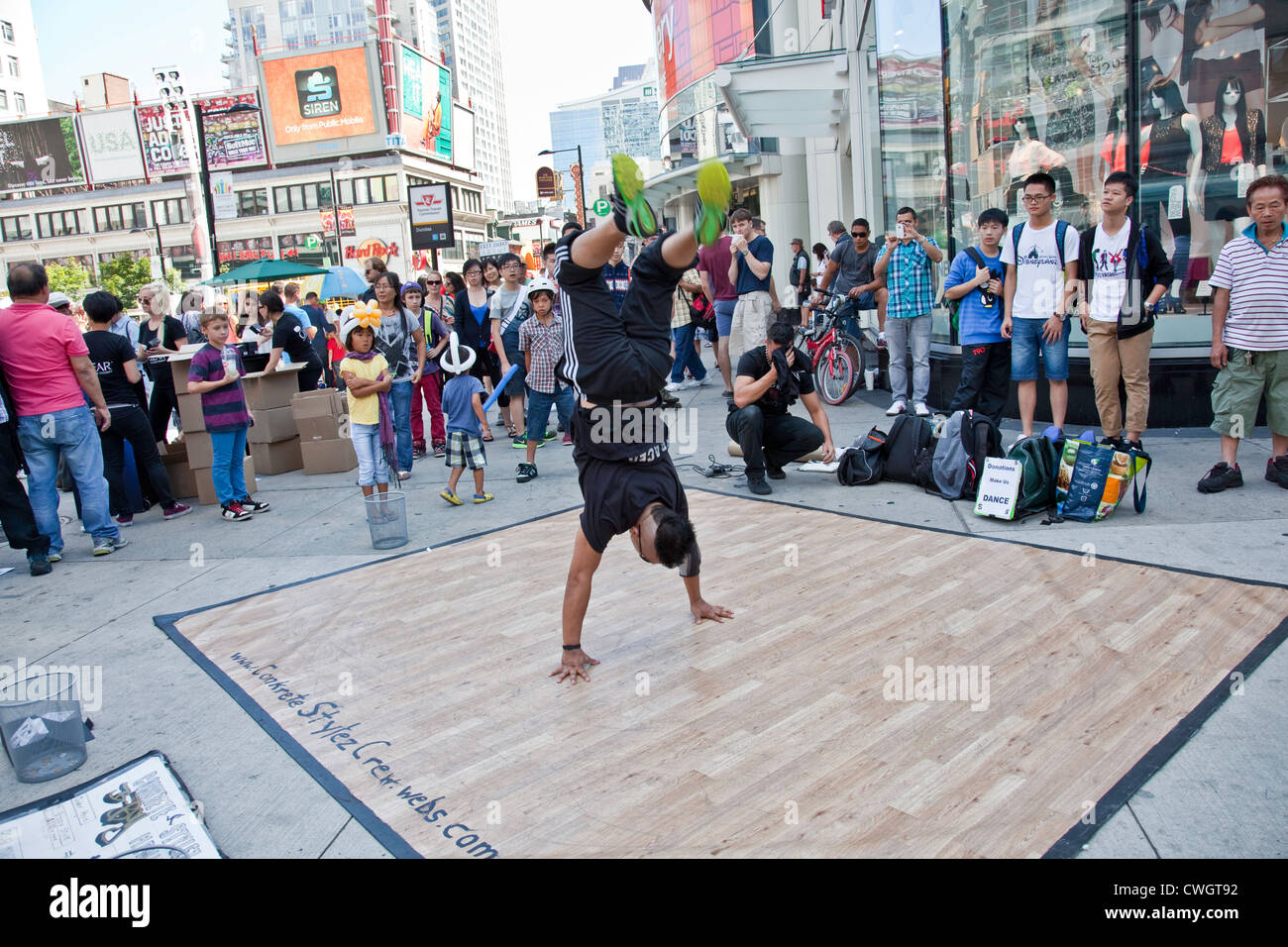 Brakedance Street performance at Yonge and Dundas in Toronto;Ontario ...
