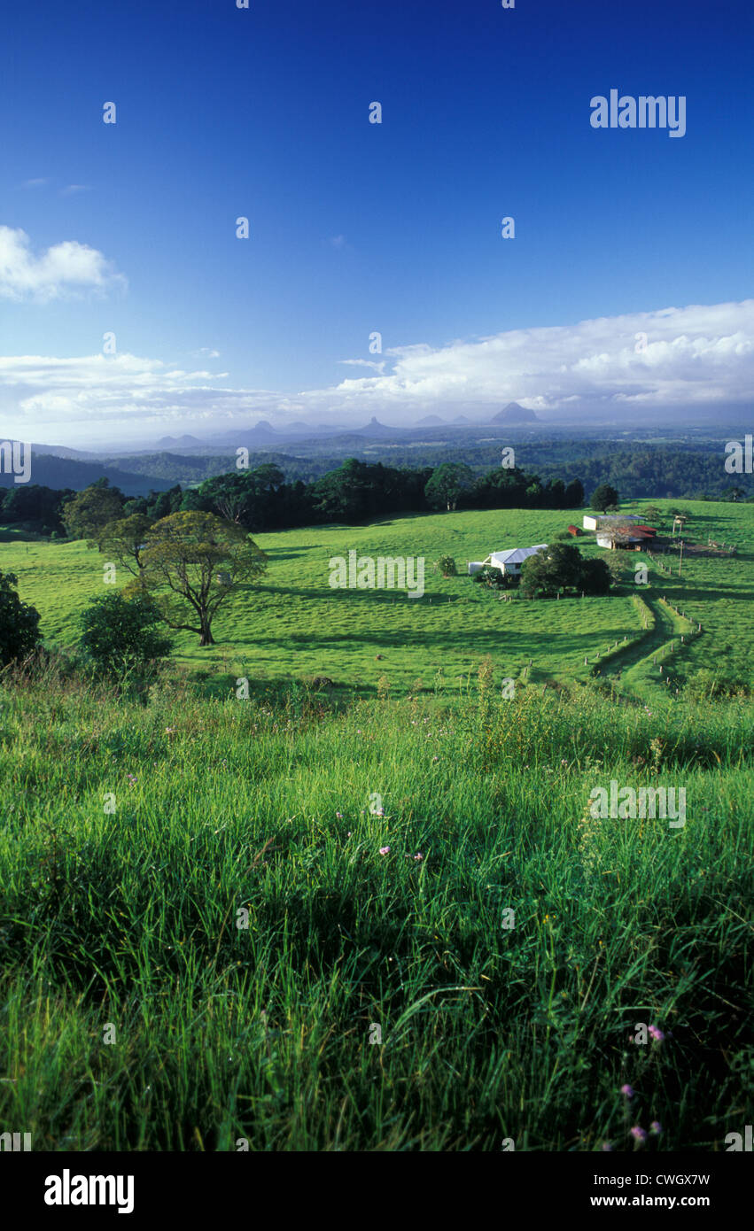 Australia, Queensland, the open landscape and the Glass house mountains ...