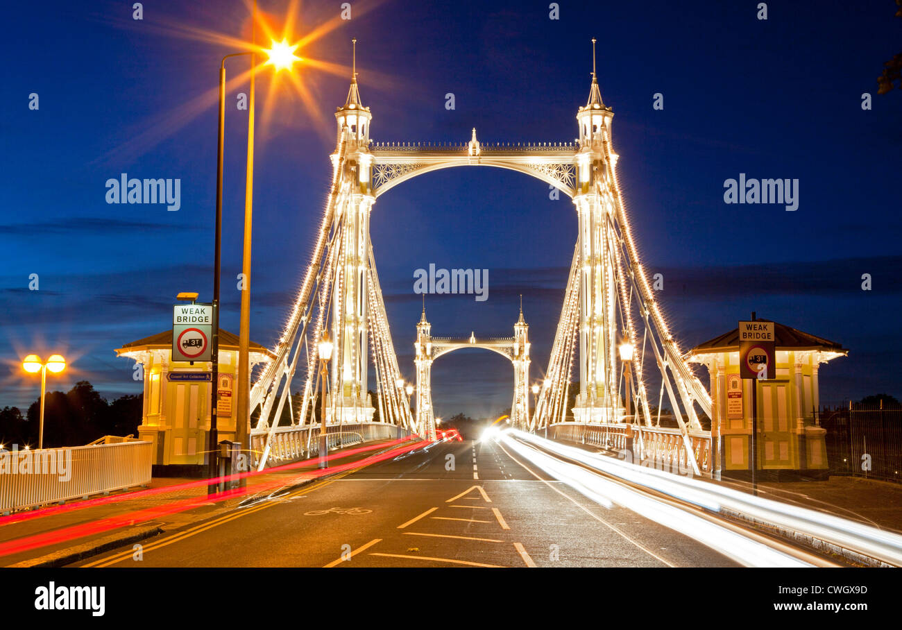 Albert Bridge At Night London UK Stock Photo - Alamy