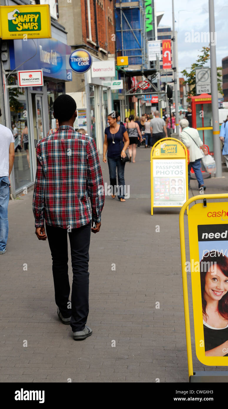 Surrey England Sutton Caribbean Man Walking Down High Street Stock ...