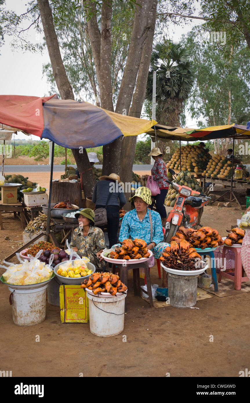 Vertical wide angle view of a typical roadside market selling daily ...
