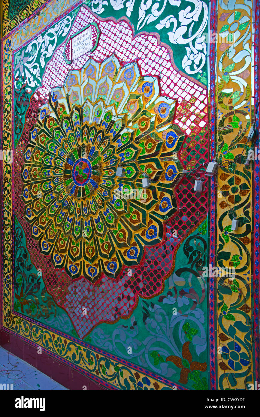 Elaborate glass inlay work at BUDDHIST SHRINE atop MANDALAY HILL ...