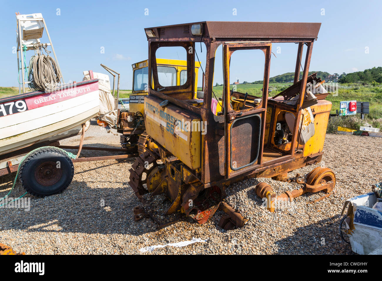 An old broken bulldozer used for hauling the "Cromer Crab Boats" up the ...