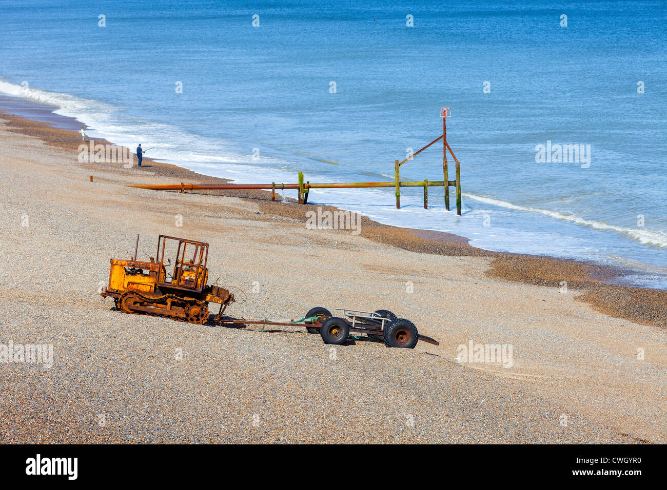 An old broken bulldozer used for hauling the "Cromer Crab Boats" up the ...
