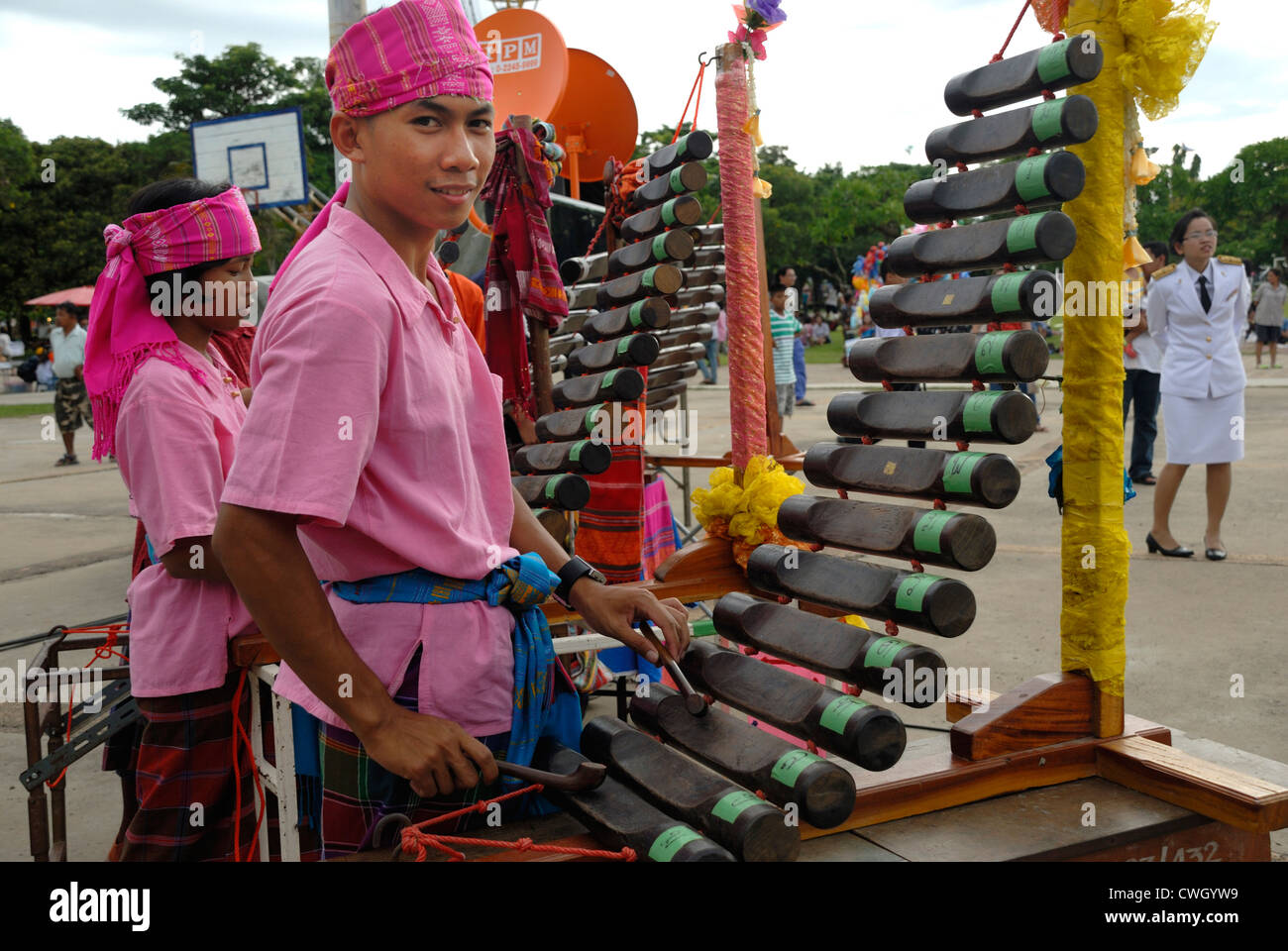 Thai tradional music bands at the candle and wax festival (Khao Phansa ...