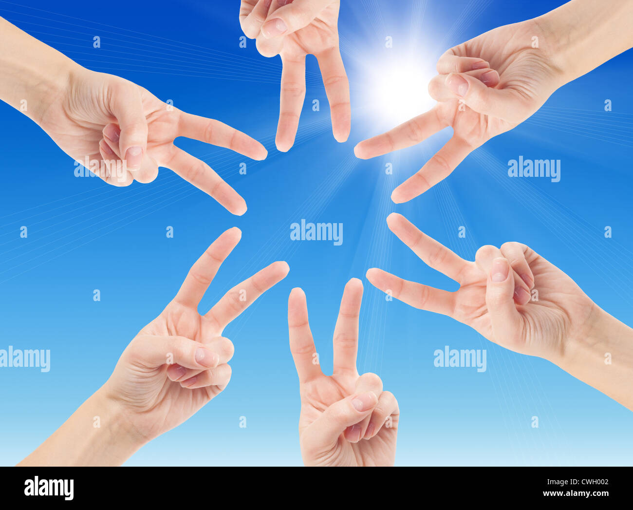 Hands of teamwork , forming the star shape Stock Photo - Alamy