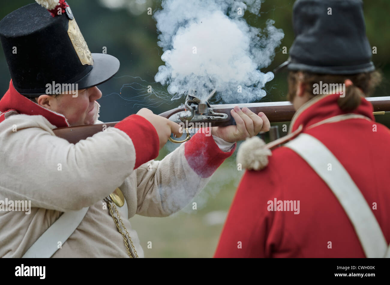 A British soldier practise fires his musket August 11/2012 before the ...