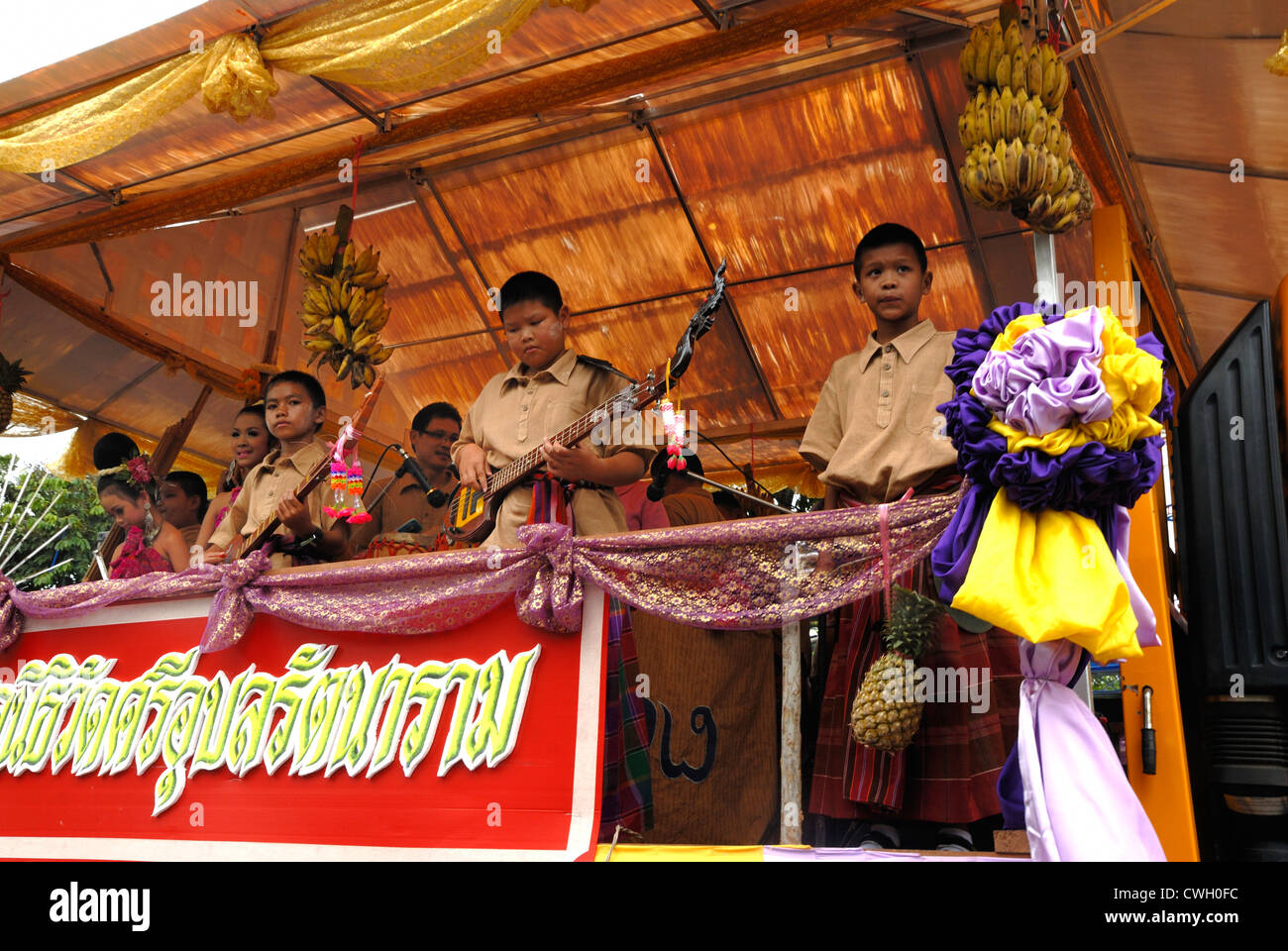 Thai tradional music bands at the candle and wax festival(Kao Phansa ...