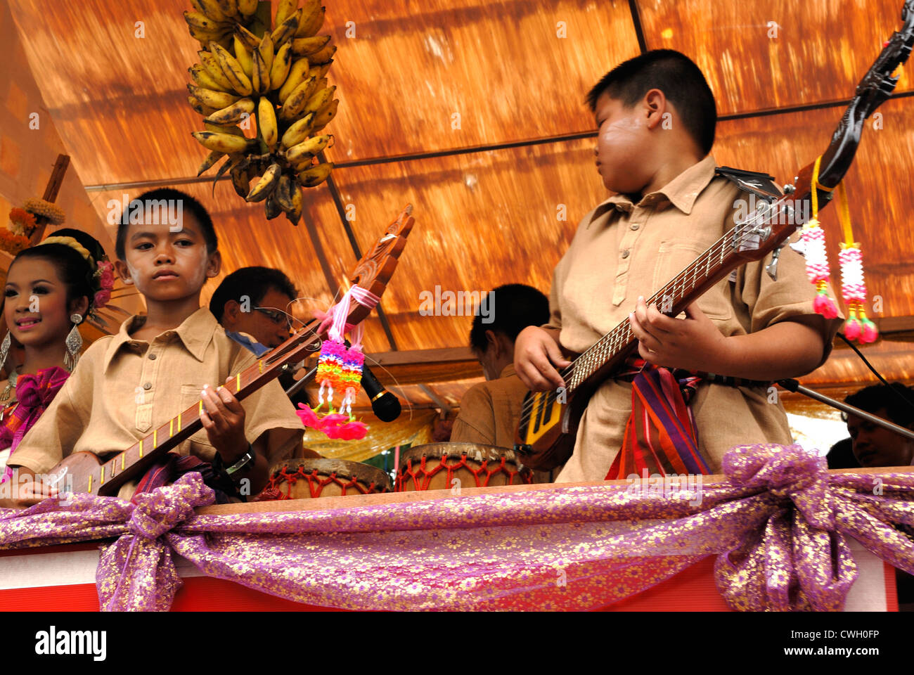 Thai tradional music bands at the candle and wax festival(Kao Phansa ...