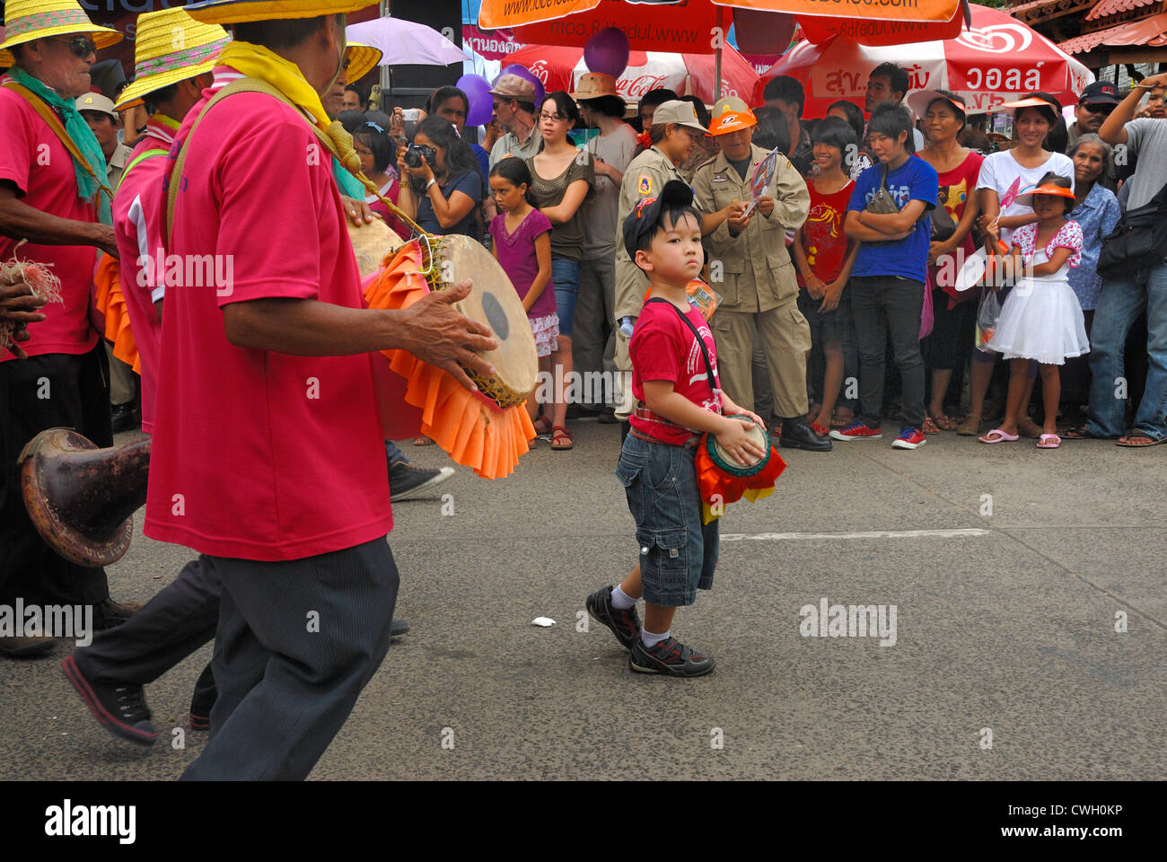 Thai tradional music bands at the candle and wax festival (Khao Phansa ...
