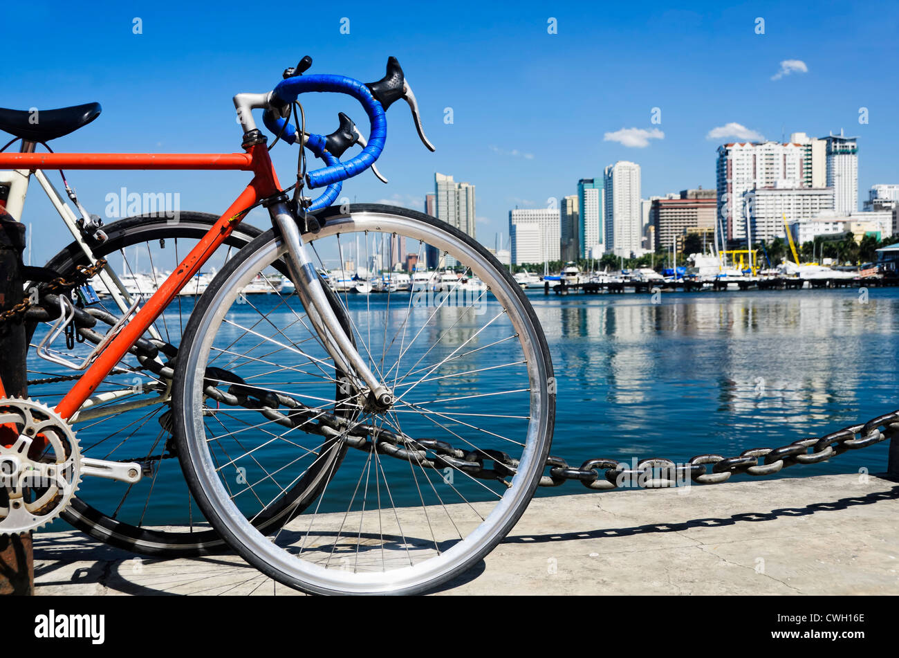 Racer bicycle parked on the breakwater of Manila Bay, Philippines Stock ...