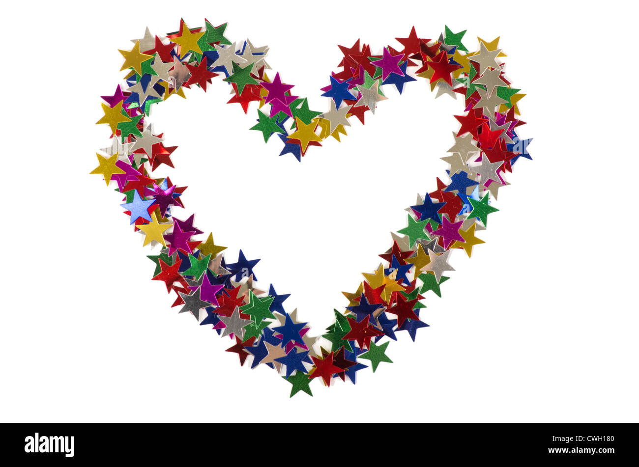 Big heart composed of many colored stars on white Stock Photo - Alamy