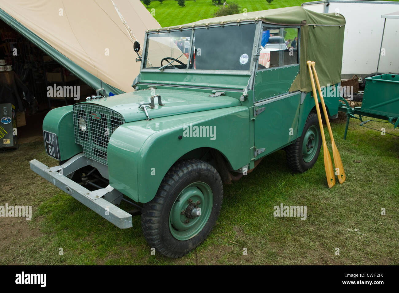 Display of old historic restored Land Rover 4x4 vehicles at annual ...