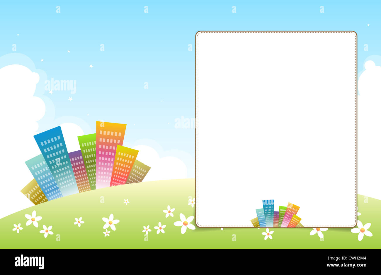 Background of bright city illustration with space for text Stock Photo ...