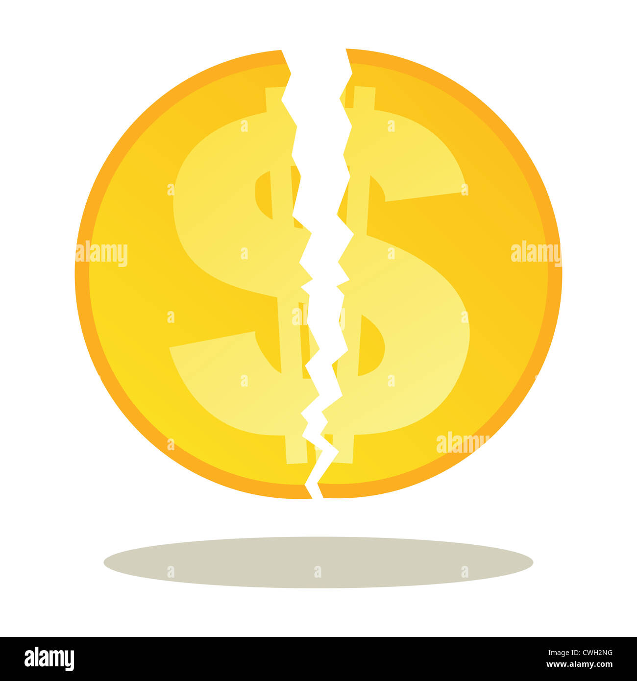 Vector design of gold coin split in two Stock Photo - Alamy