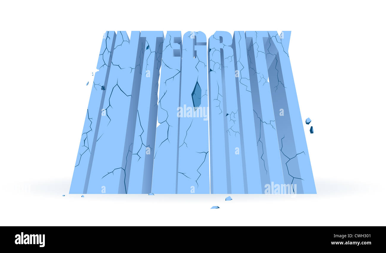 Word of integrity crumbling and breaking apart Stock Photo - Alamy