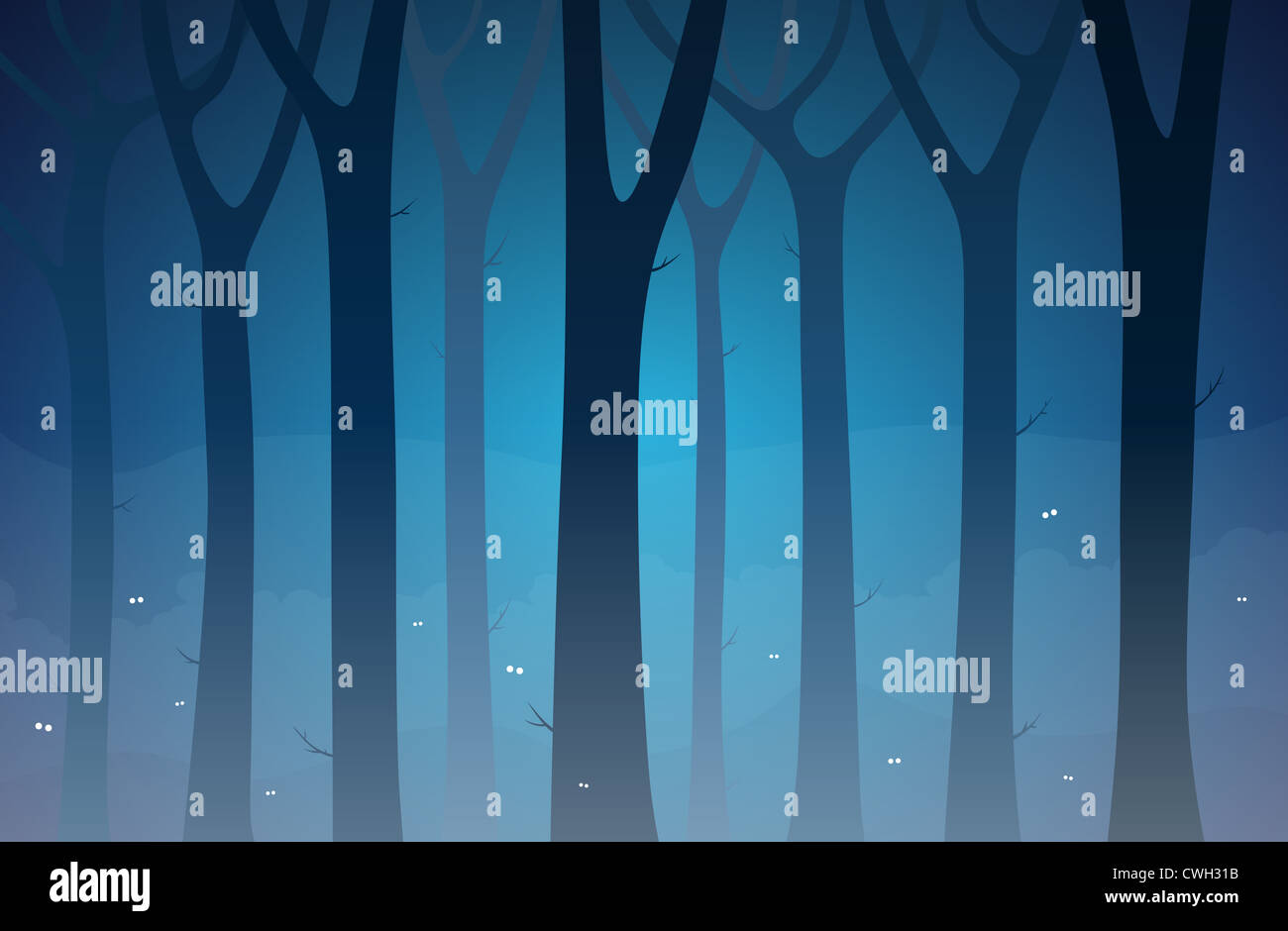 Illustration of a dark forest full of unknown creatures Stock Photo - Alamy