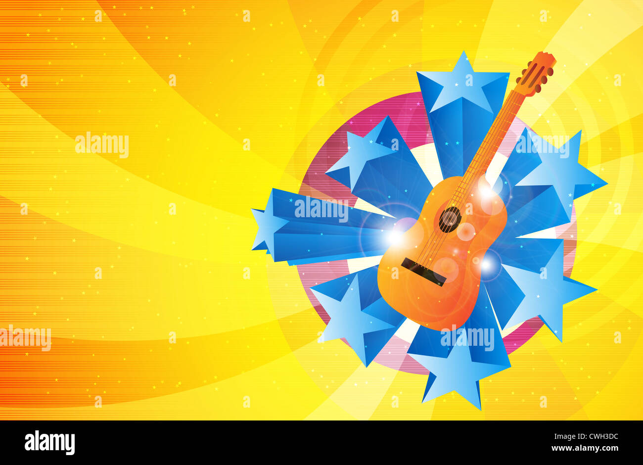 Illustration of music background with guitar and stars Stock Photo - Alamy