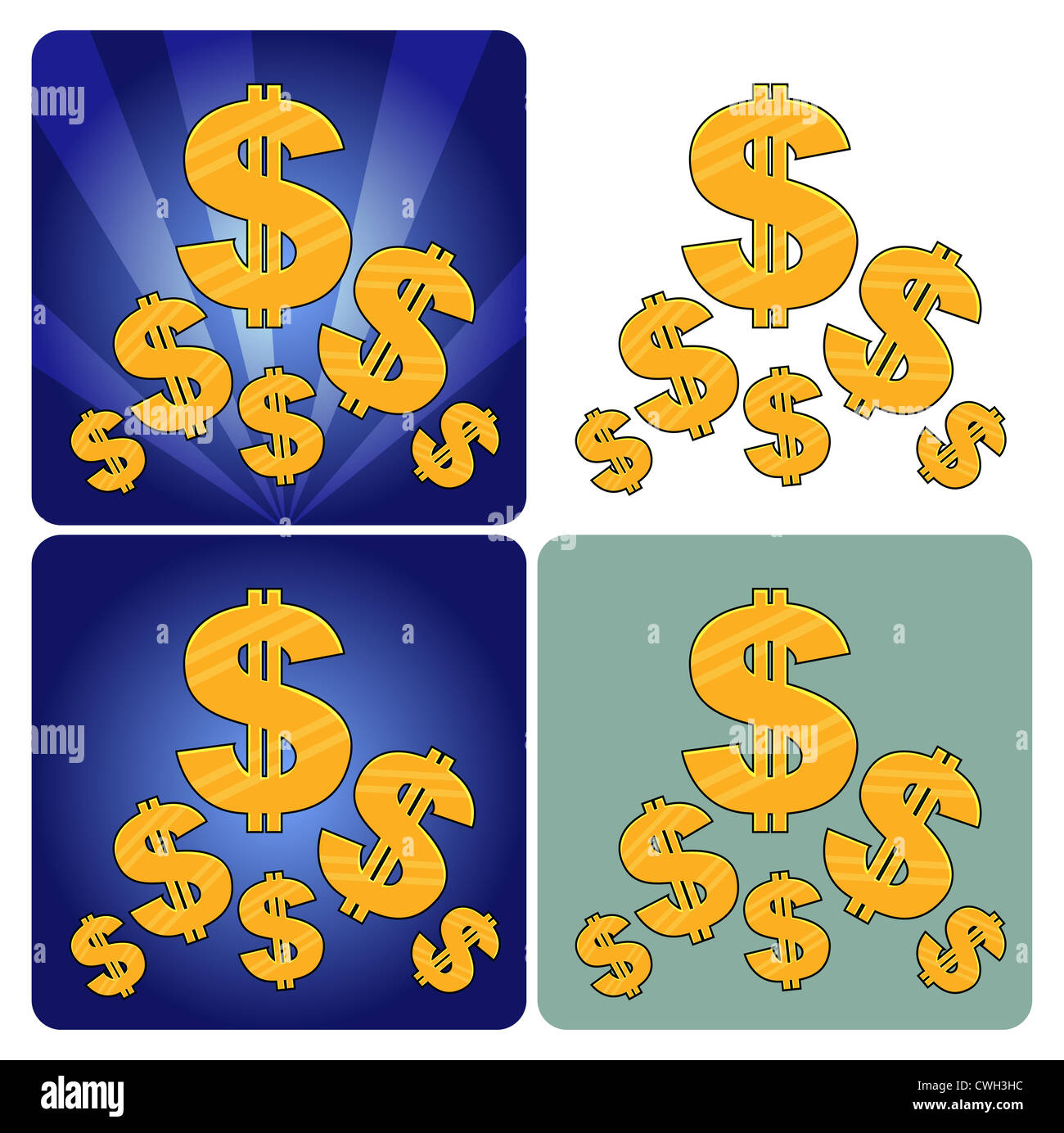 Various settings of golden dollars backdrop Stock Photo - Alamy