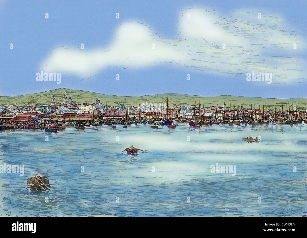 Uruguay. Montevideo. 19th century. City and harbor. Engraved by L ...