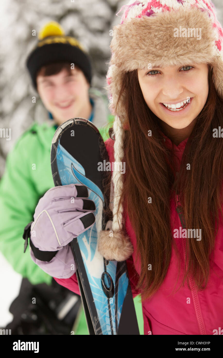 Two Teenagers On Ski Holiday In Mountains Stock Photo - Alamy