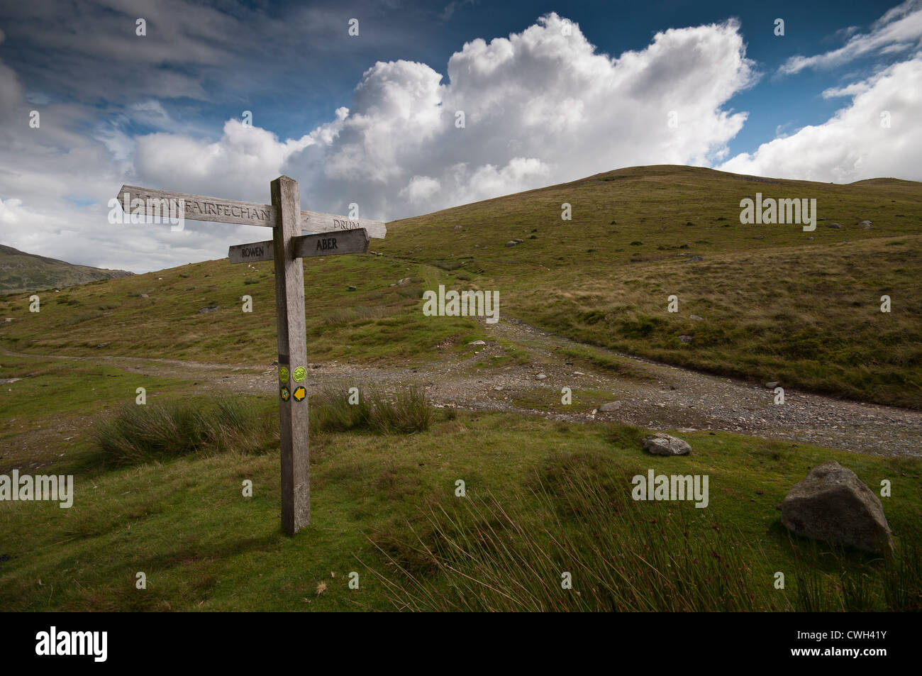 Bwlch-y-Ddeufaen mountain pass Carneddau range North Snowdonia view to ...