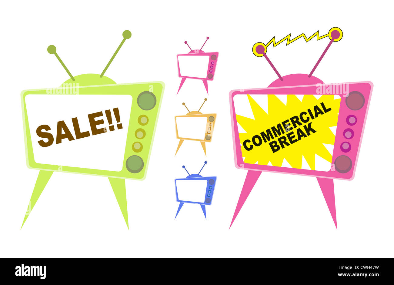 Vector illustration of television displaying sale advertisements Stock ...