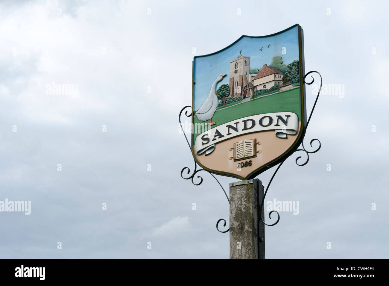 The village sign Sandon in North Hertfordshire England UK Stock Photo ...