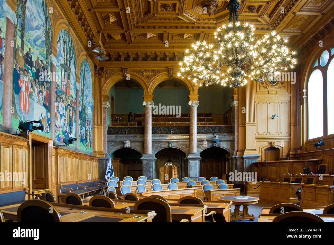Switzerland, Canton Bern, Bern, Interior of the federal parliament ...