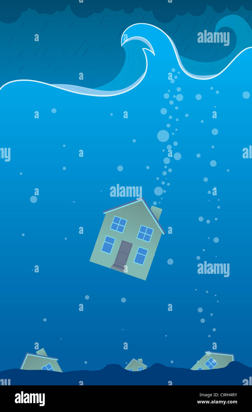 One house sinking to the bottom of the deep ocean Stock Photo - Alamy