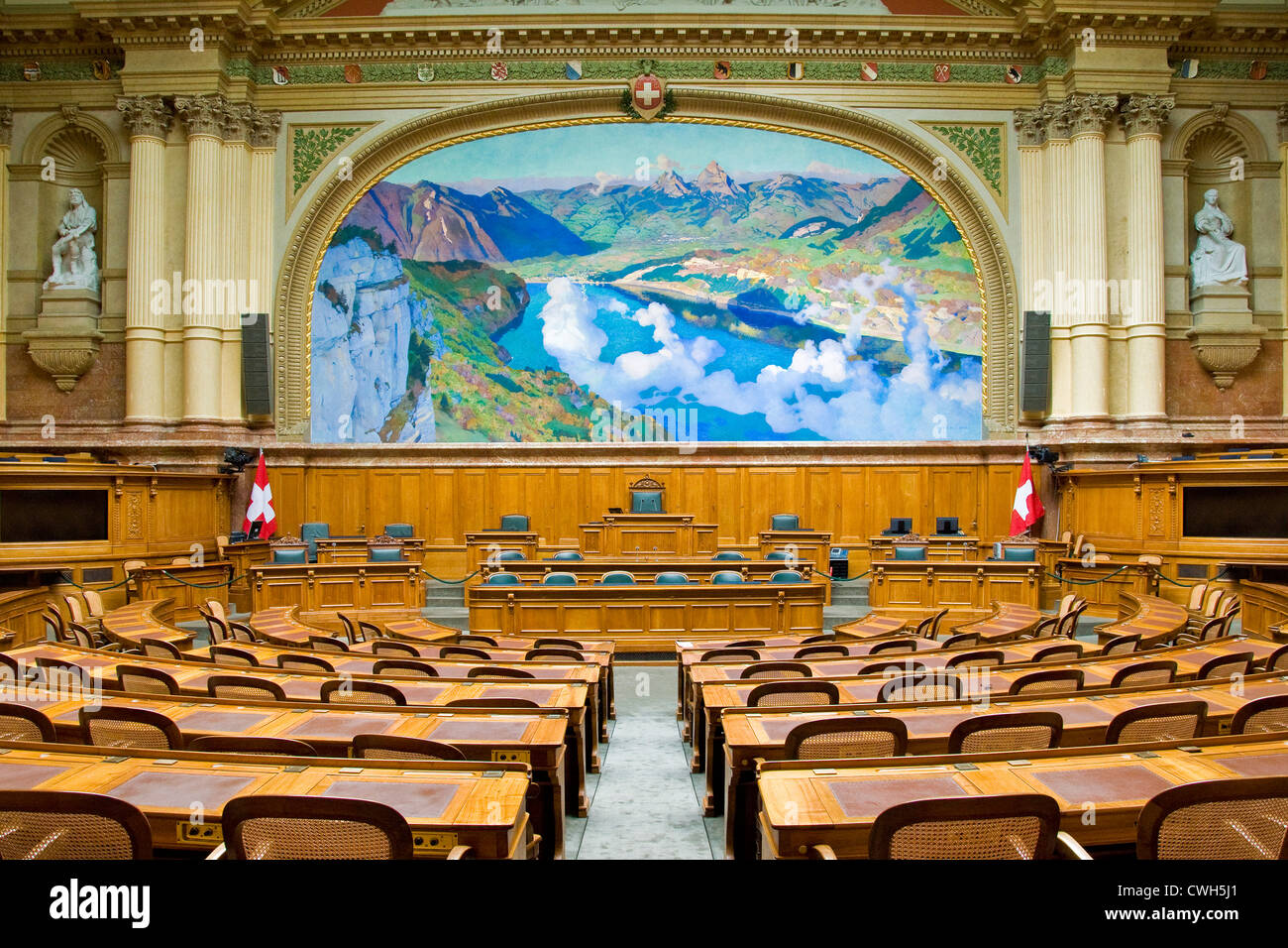 Switzerland, Canton Bern, Bern, Interior of the federal parliament ...