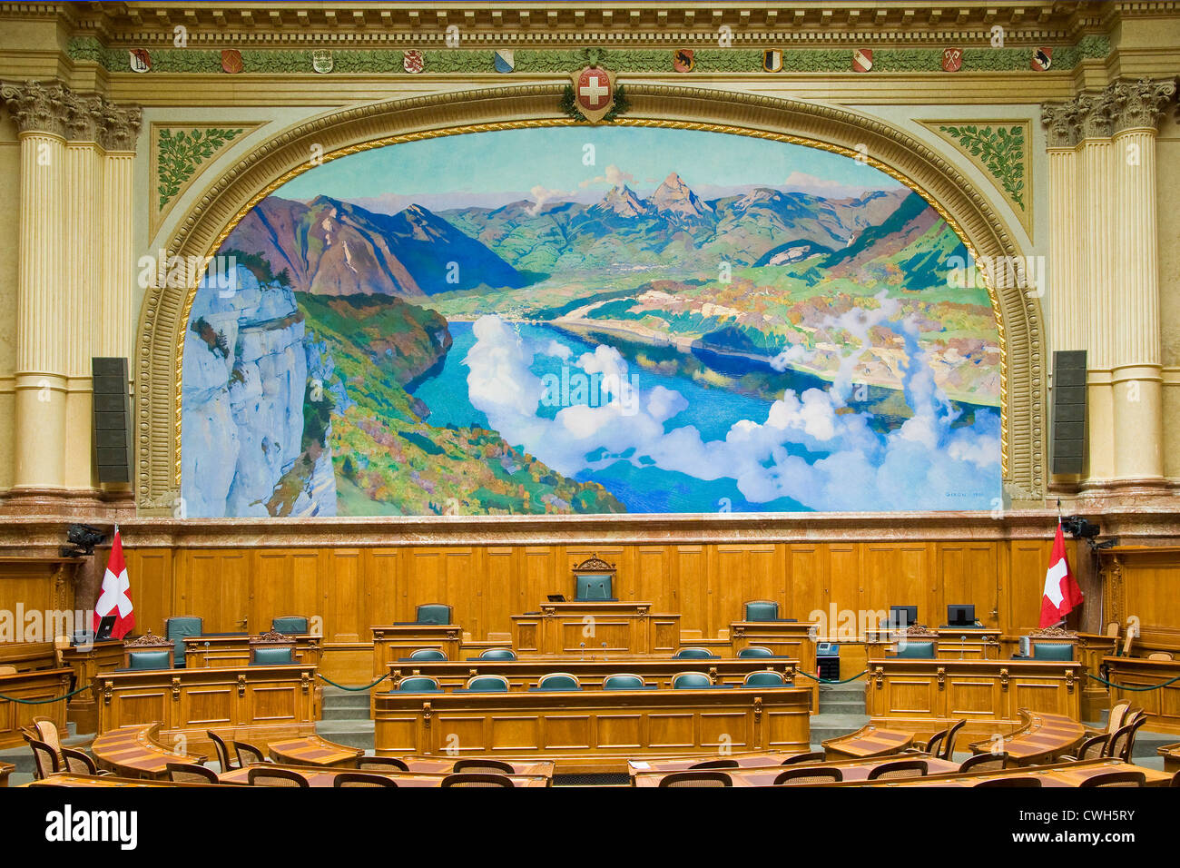 Switzerland, Canton Bern, Bern, Interior of the federal parliament ...