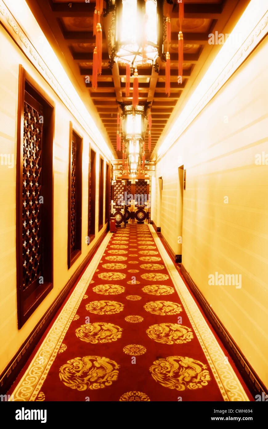 Long corridor in a Chinese restaurant in Shanghai Stock Photo - Alamy