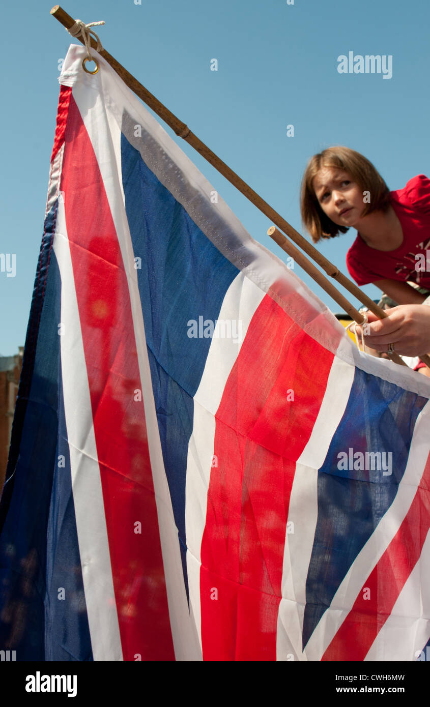 girl with huge union jack flag Stock Photo - Alamy