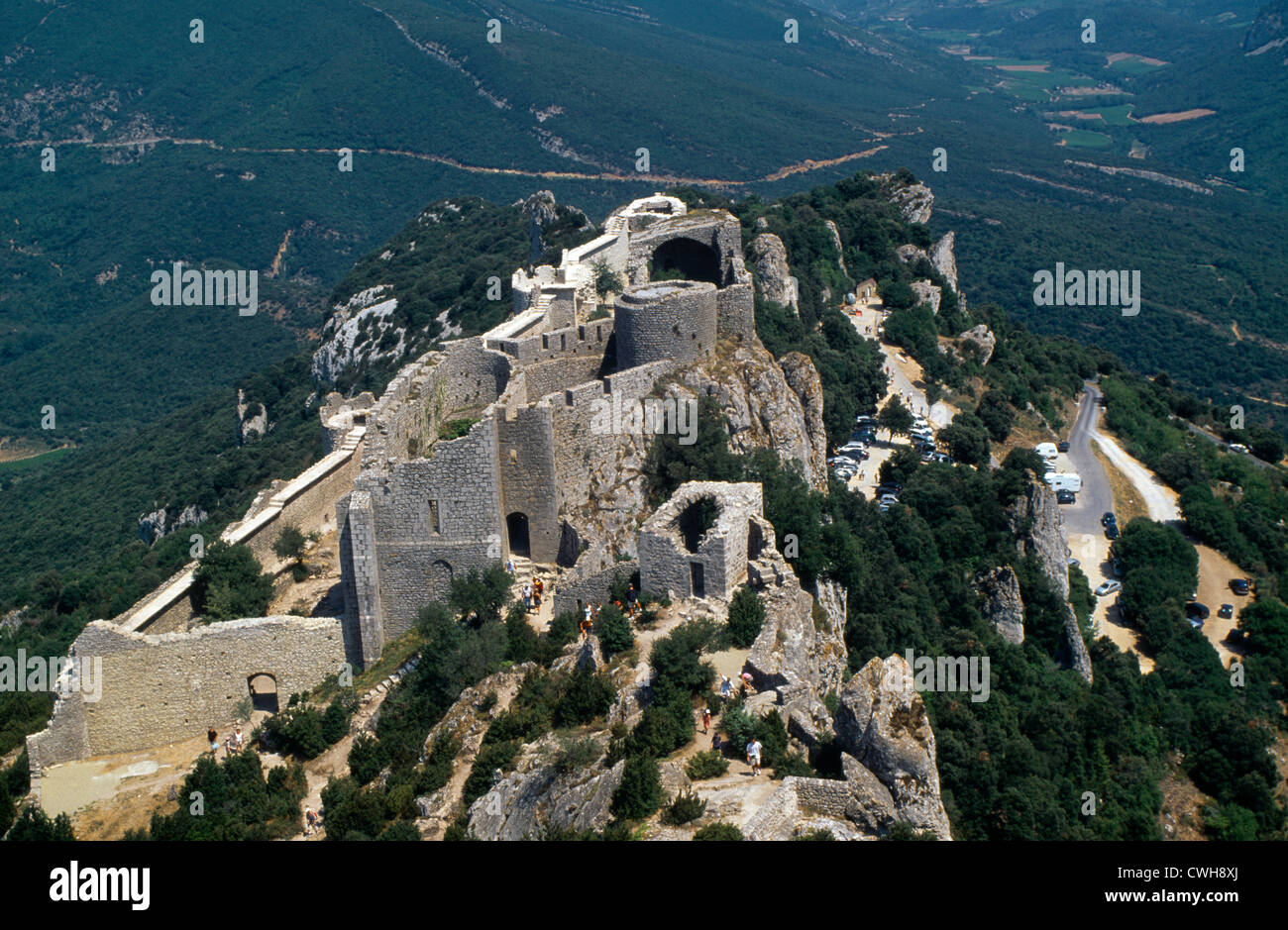 Peyrepertuse Castle France Aude In The Pyrenees Mountains Stock Photo ...